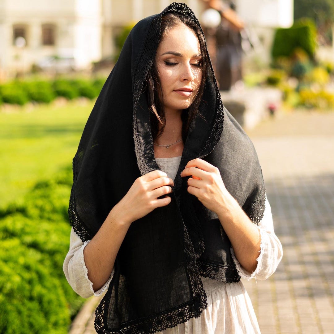Black Linen Scarf, Christian Head Scarf for Women, Black Religious Head ...