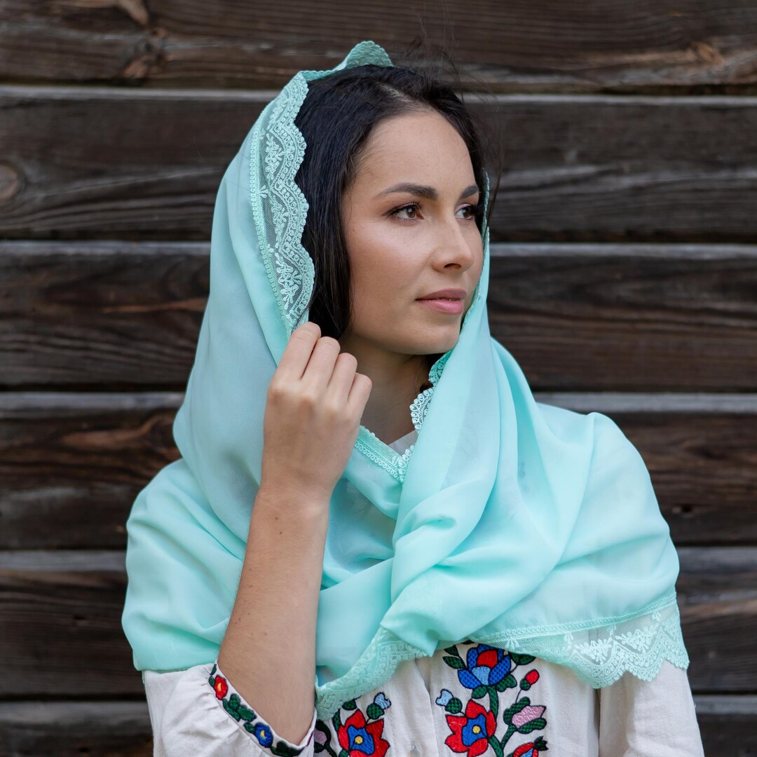 Green Infinity Veil for Church, Orthodox Christian Veil, Orthodox Head ...