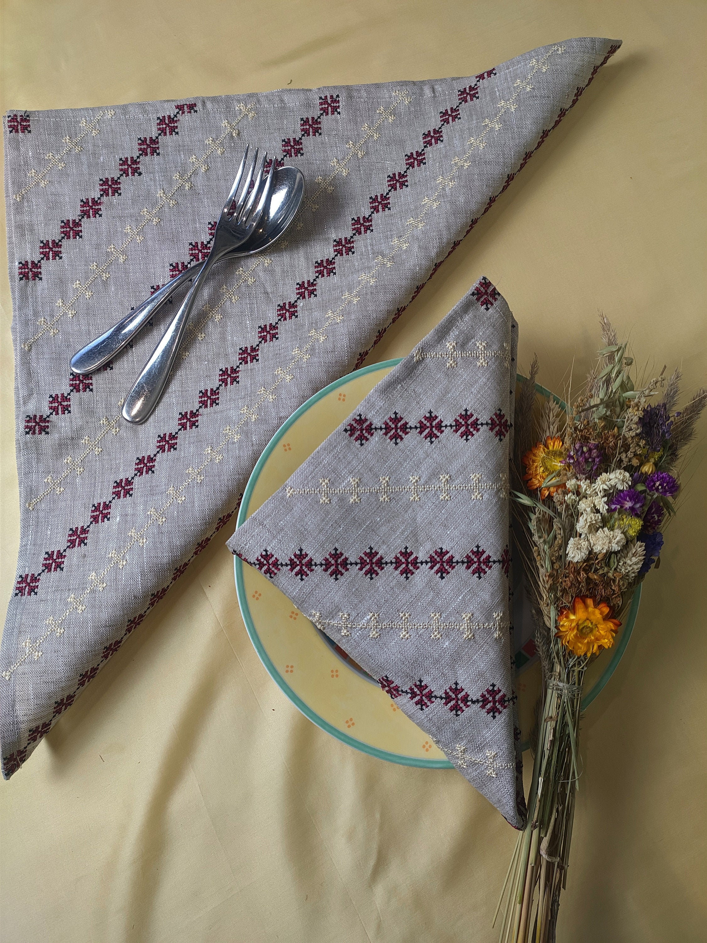 Set of Table Linen Napkins Embroidered Flax Napkins With - Etsy