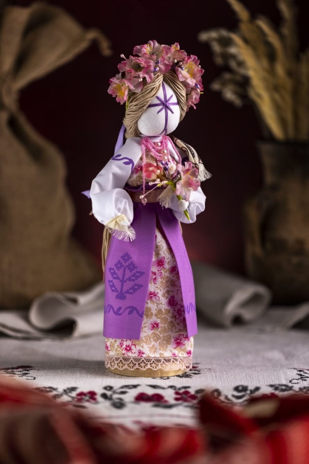 Motanka Doll Handmade on a Wooden Stand, Ukrainian Traditional Doll ...