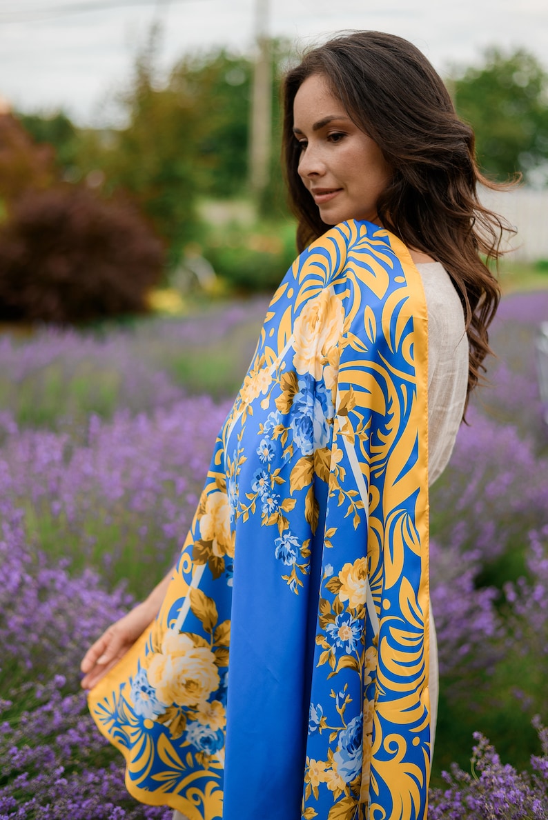 Silk Ukrainian Scarf, Blue Yellow Scarf, Ukrainian Shawl, Ukraine Gift ...