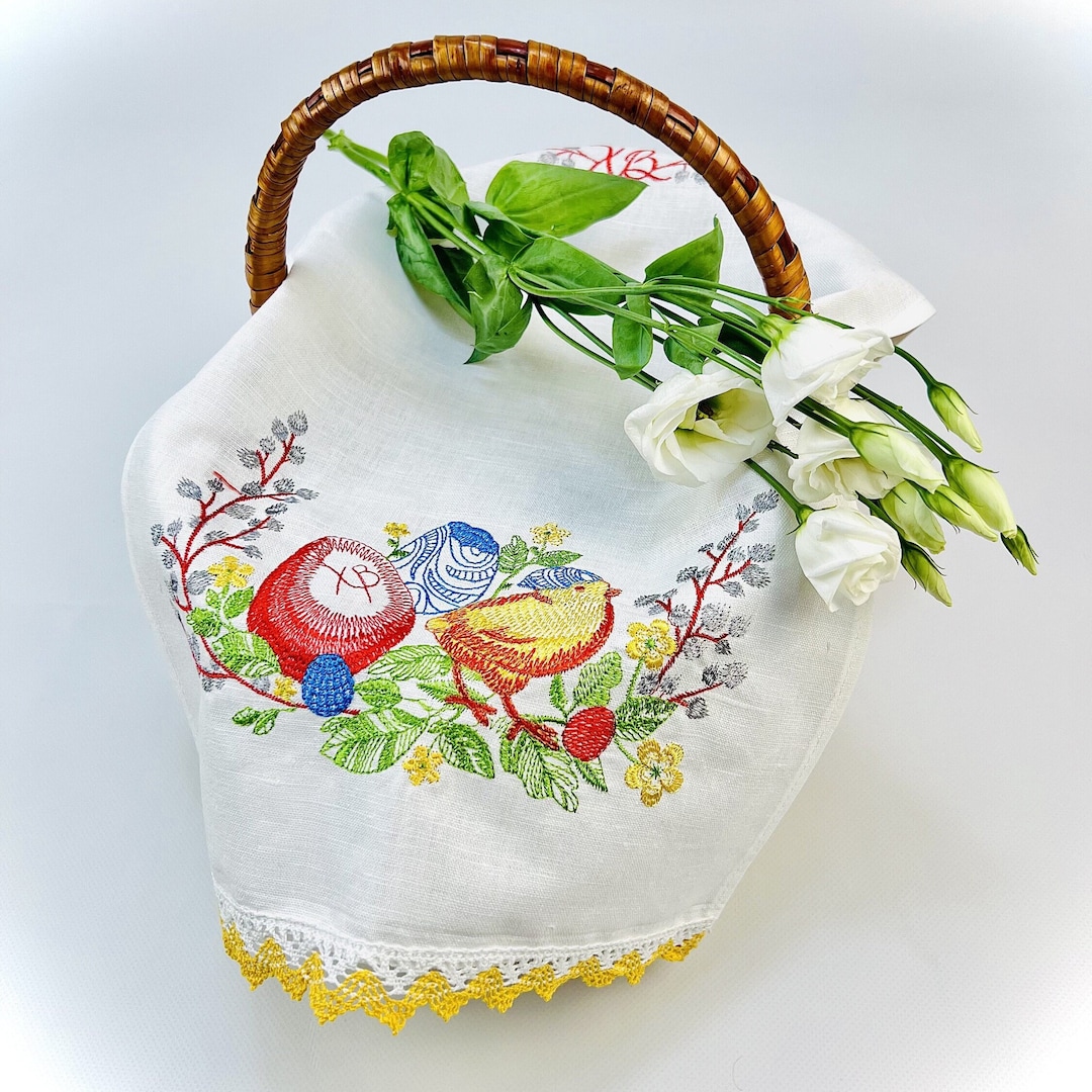 Pascha Basket Cover, Pysanka Egg Embroidery, Linen Embroidered Napkin ...