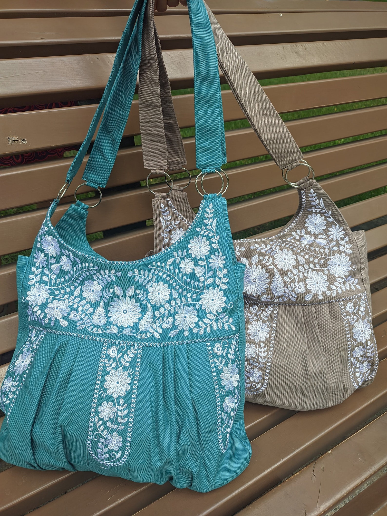 Natural fiber bag Floral tote bag with zipper Embroidered | Etsy