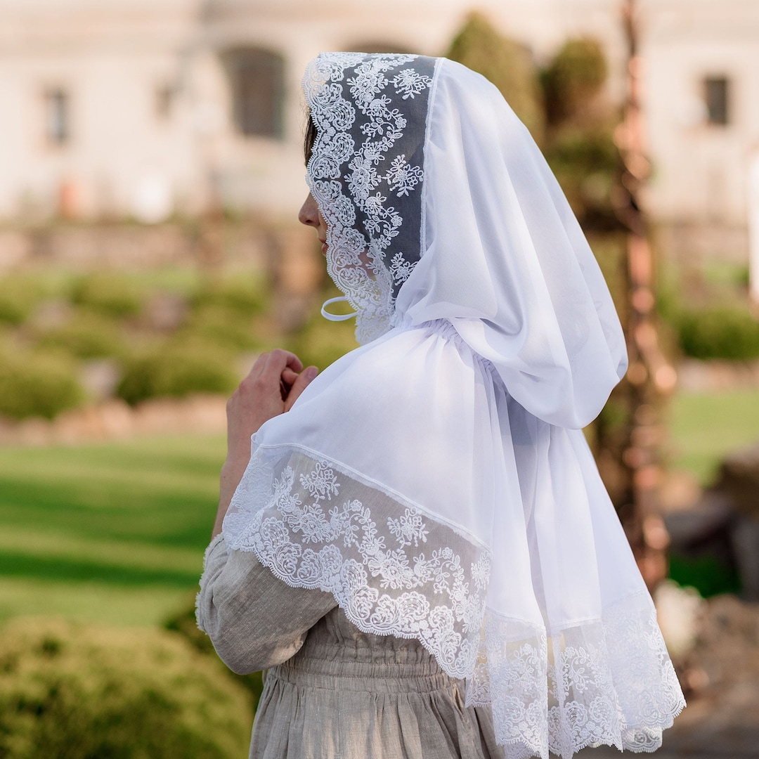 Flower Lace Veil Hooded Mantilla, Orthodox Christian Head Covering ...