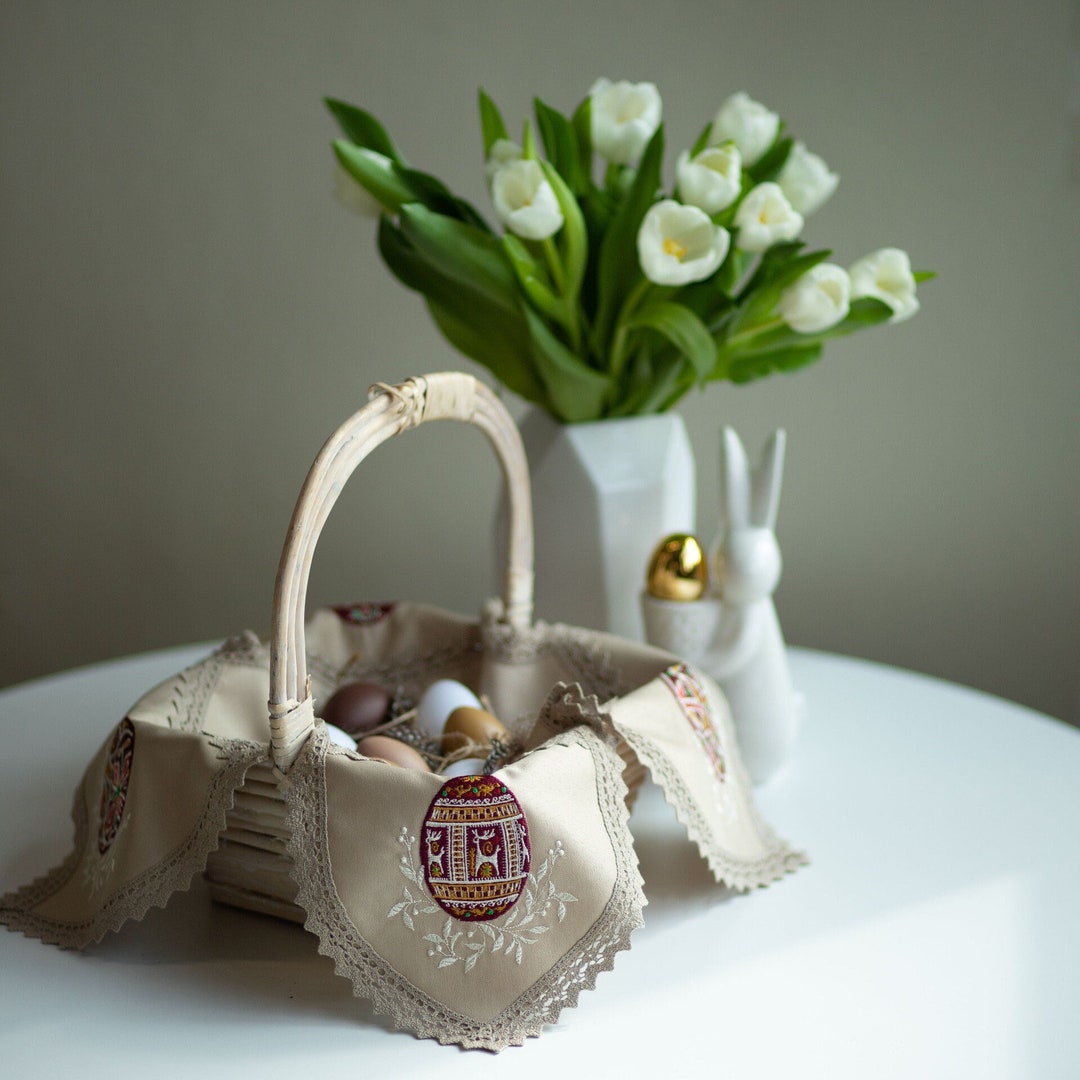 Four Corner Embroidered Easter Basket Cover, Orthodox Easter Basket ...