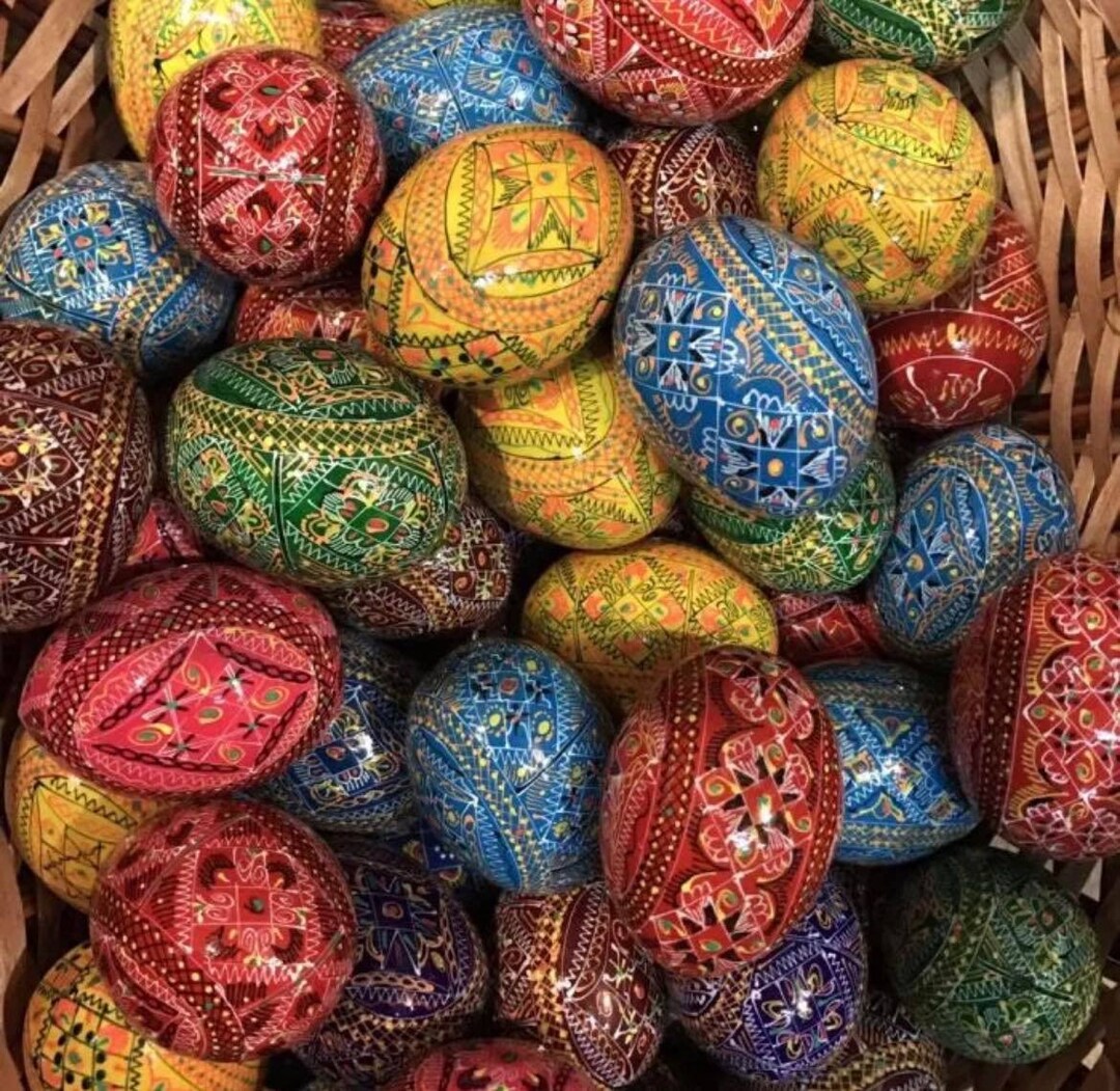 Set of 12 Ukrainian Pysanky Eggs, Easter Ornament, Hand Painted Wooden ...