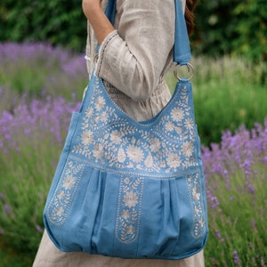 Natural Fiber Bag, Floral Tote Bag With Zipper, Embroidered Bag, Hobo ...