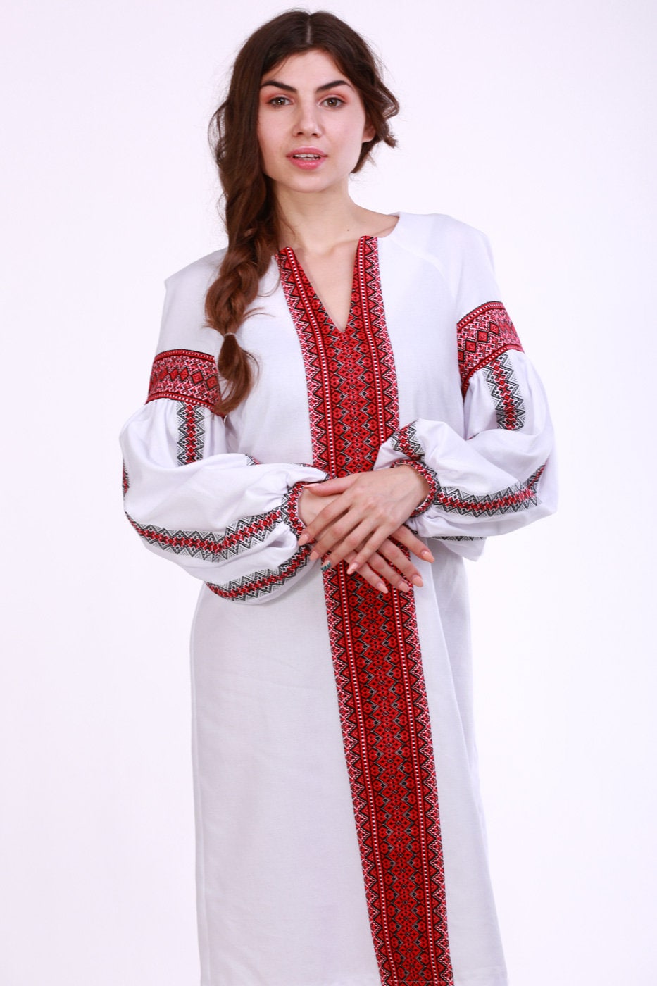 Folk embroidered dress Red and white vyshyvanka dress Ethnic | Etsy