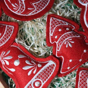 Red and White Christmas Scandi Ornaments, Felt Christmas Tree ...