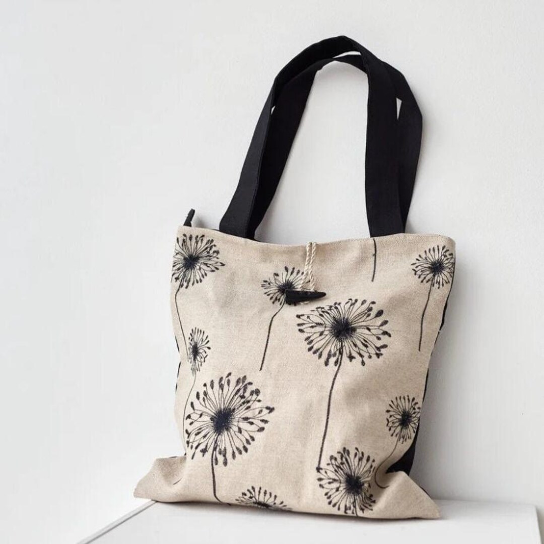 Dandelion Bag, Large Boho Bag, Zippered Tote Bag, Embroidered Totes ...