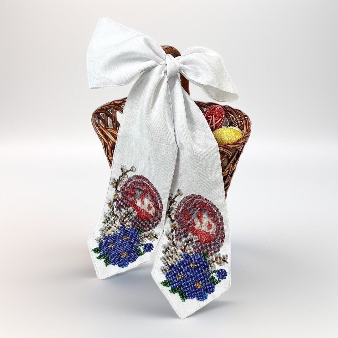 Beaded Easter Basket Bow Sash Easter Bow With Handmade Floral