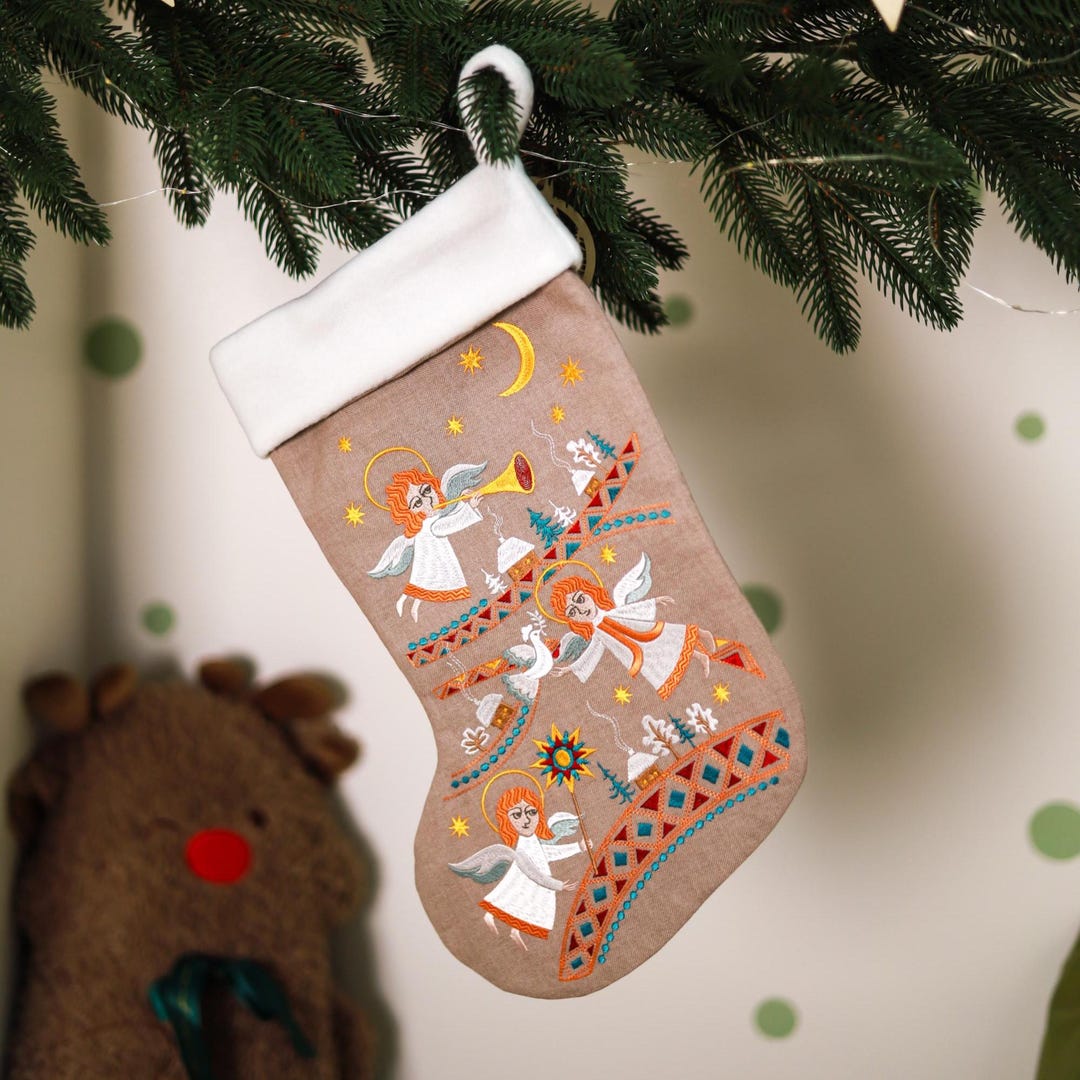 Scandinavian Christmas Stocking, Embroidered Linen Christmas Stockings ...