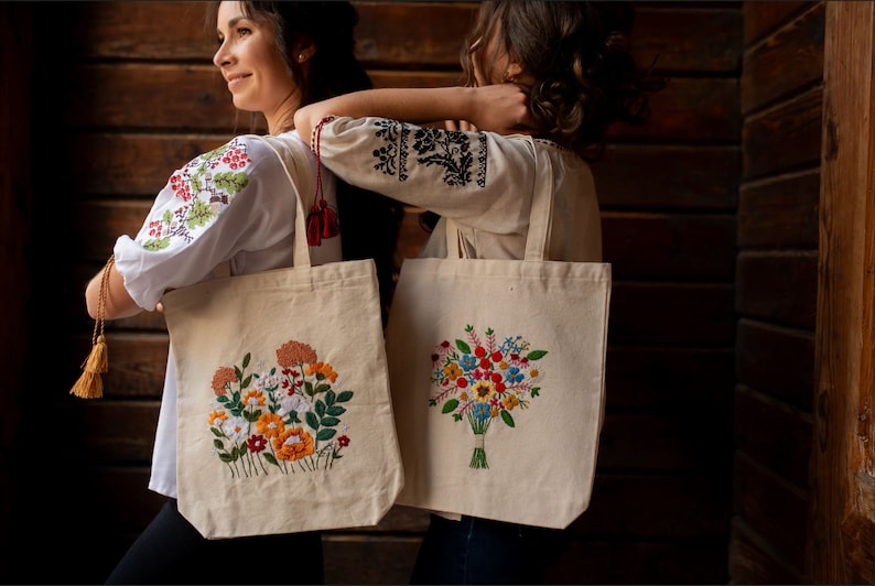 Hand Embroidered Bag, Floral Embroidered Tote Bag, Canvas Tote Bag With ...