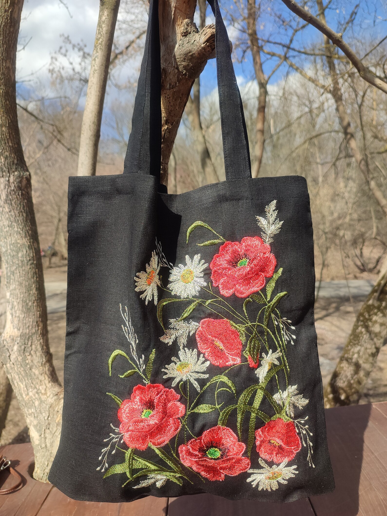 Daisy Flower Tote Bag, Poppy Tote Bag, Large Tote Bag, Floral Bag ...