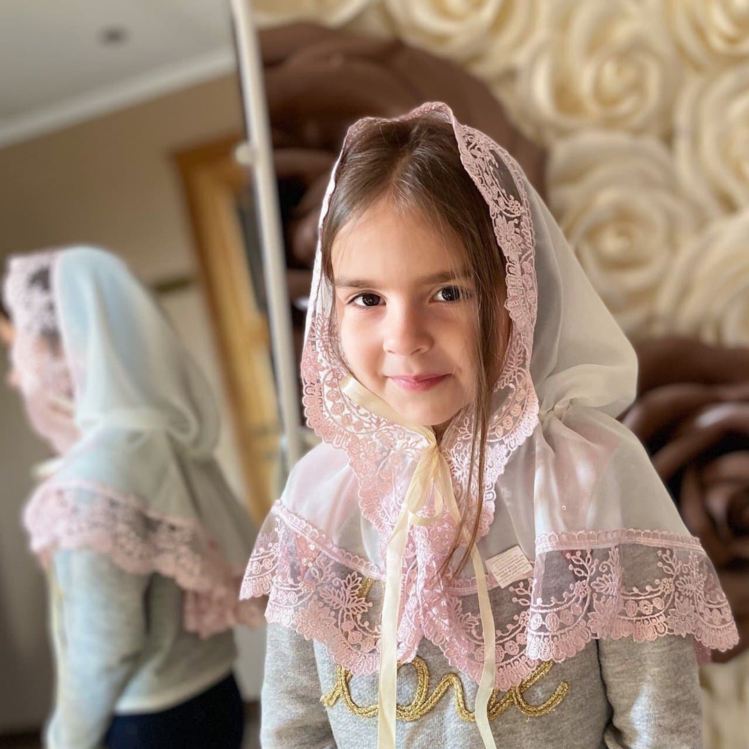 Kids Mantilla, off White Lace Veil, Hooded Veils for Girls, Ivory First ...