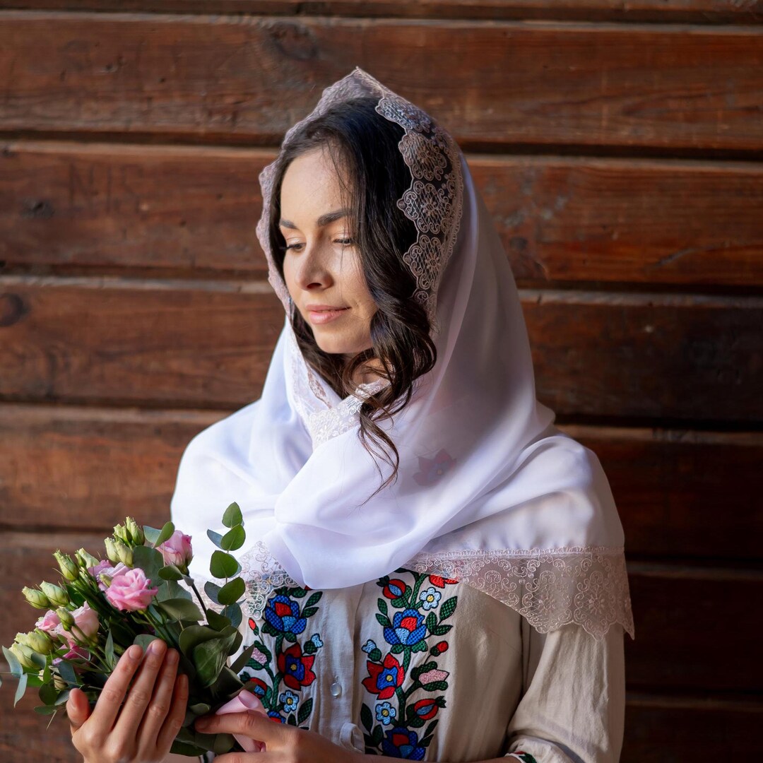 White Catholic Infinity Veil for Mass, Christian Head Covering ...