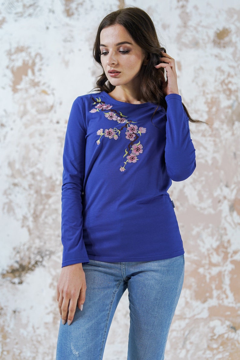 Cherry Blossom T Shirt Long Sleeve Women's T Shirt Flower - Etsy