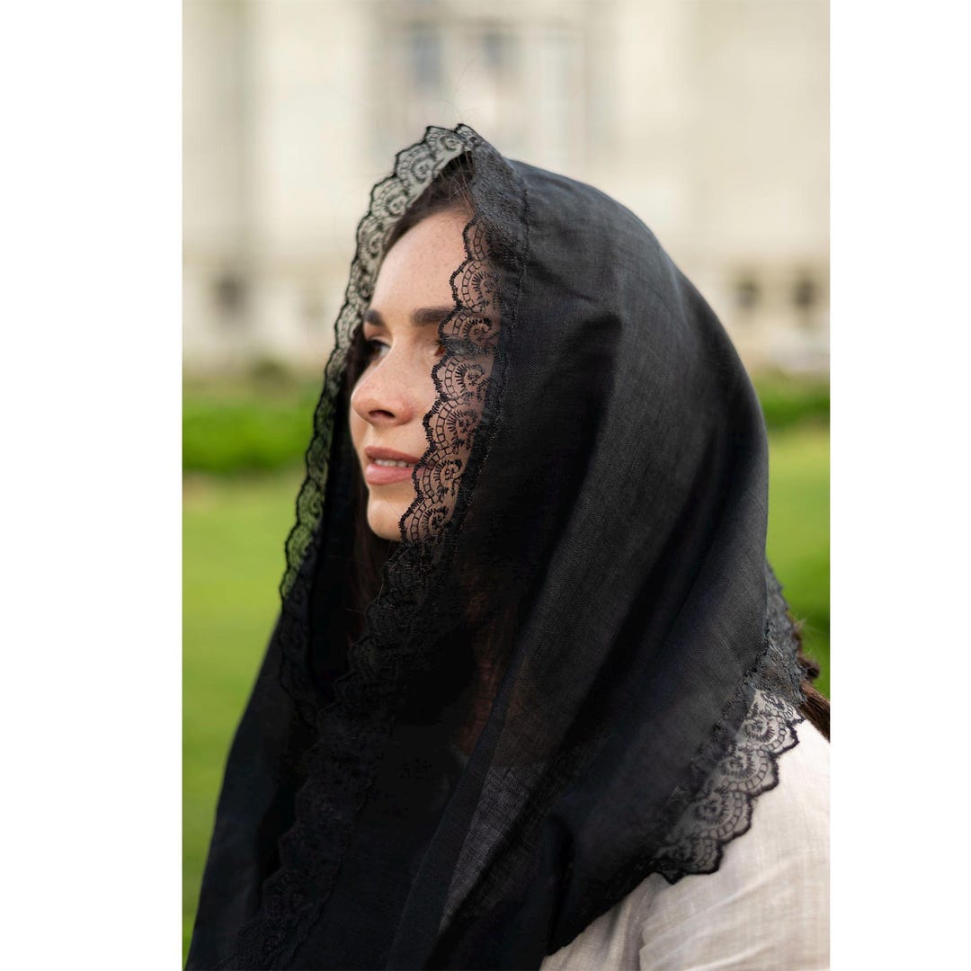 Black Infinity Veils for Mass, Linen Chapel Veil, Catholic Head ...