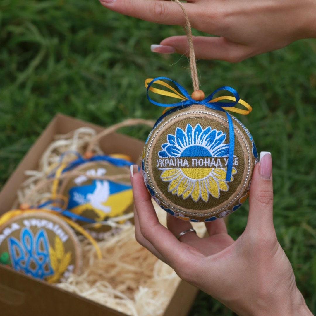 Ukrainian Christmas Tree Decorations With Tryzub Embroidery, Mede in ...