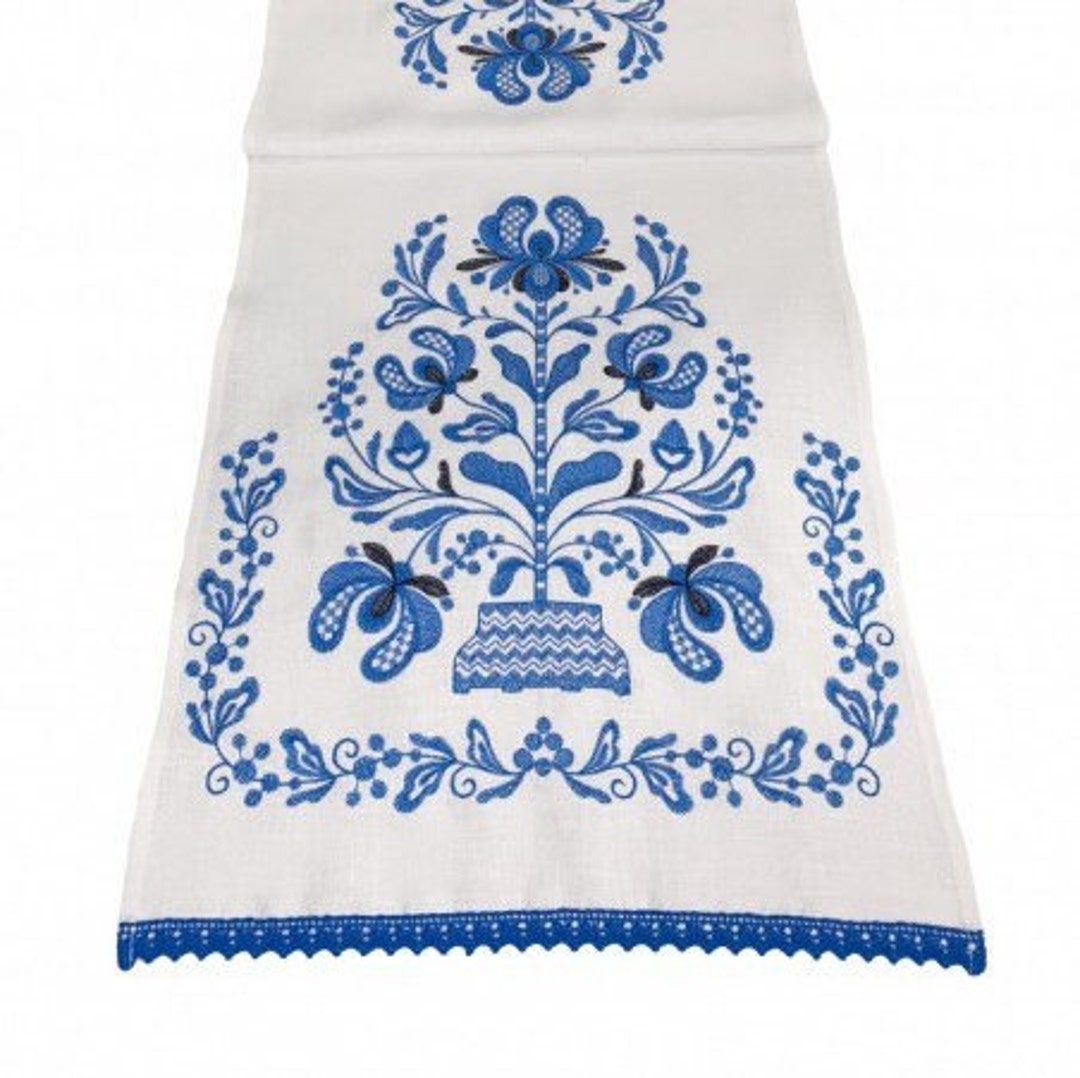 Wedding Towel Rushnyk With Blue Embroidery, Linen Rushnyk, Ukrainian ...