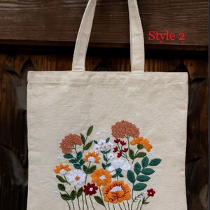 Hand Embroidered Bag, Floral Embroidered Tote Bag, Canvas Tote Bag With ...