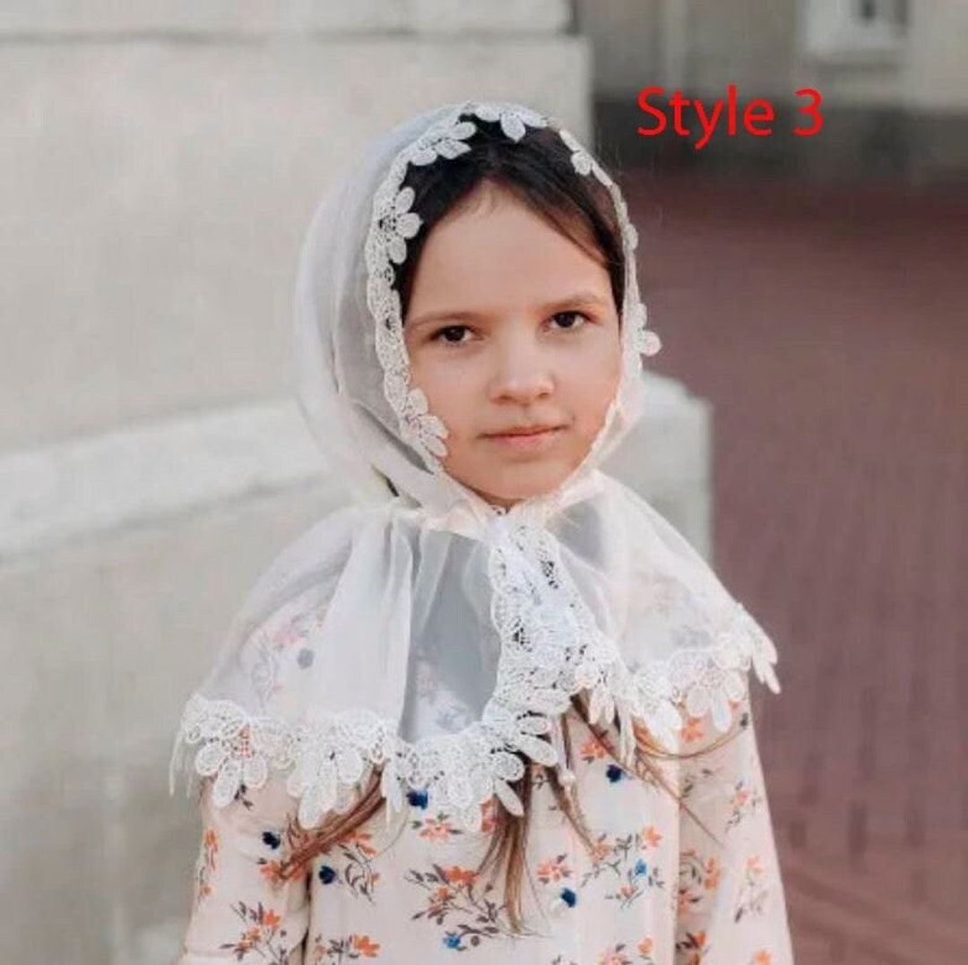 Flower Girl Veil for Mass, Hooded Mantilla, Kids First Communion Veil ...