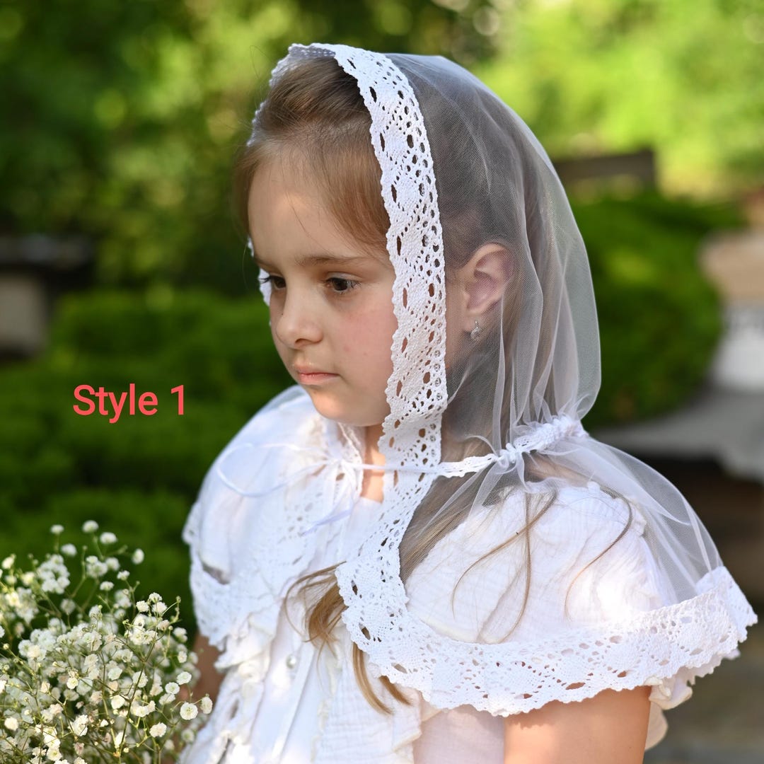 Flower Girl Veil for Mass, Hooded Mantilla, Kids First Communion Veil ...
