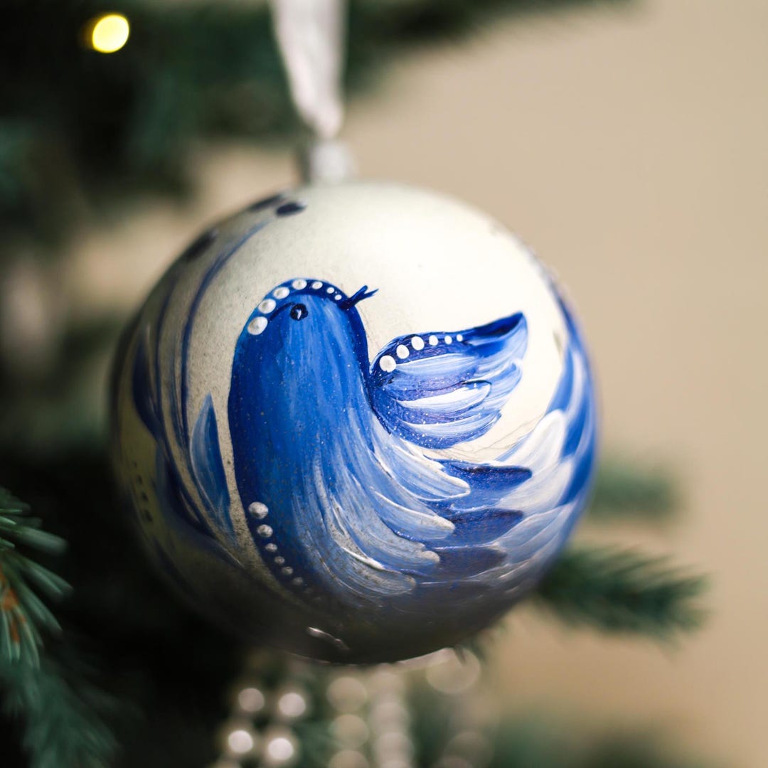 Hand-painted Slavic Blue Bird Christmas Bauble, Folk Art Tree Ornament ...