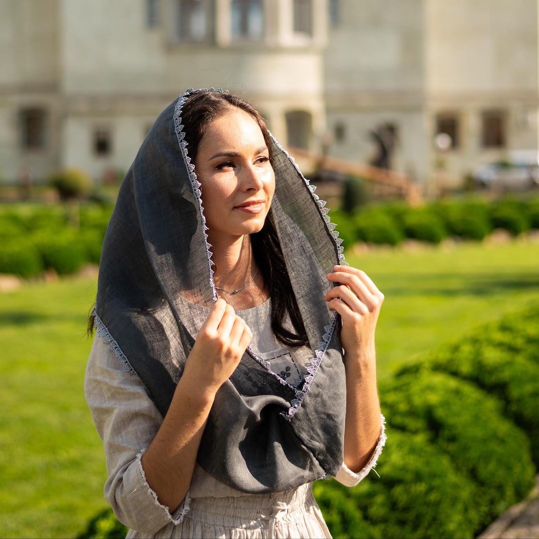 Catholic Veils for Mass, Gray Linen Infinity Veil for Church, Catholic ...