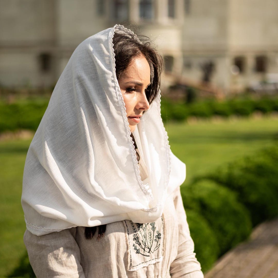 Linen Christian Head Covering, Lace Church Veil, Orthodox Mantilla Veil ...