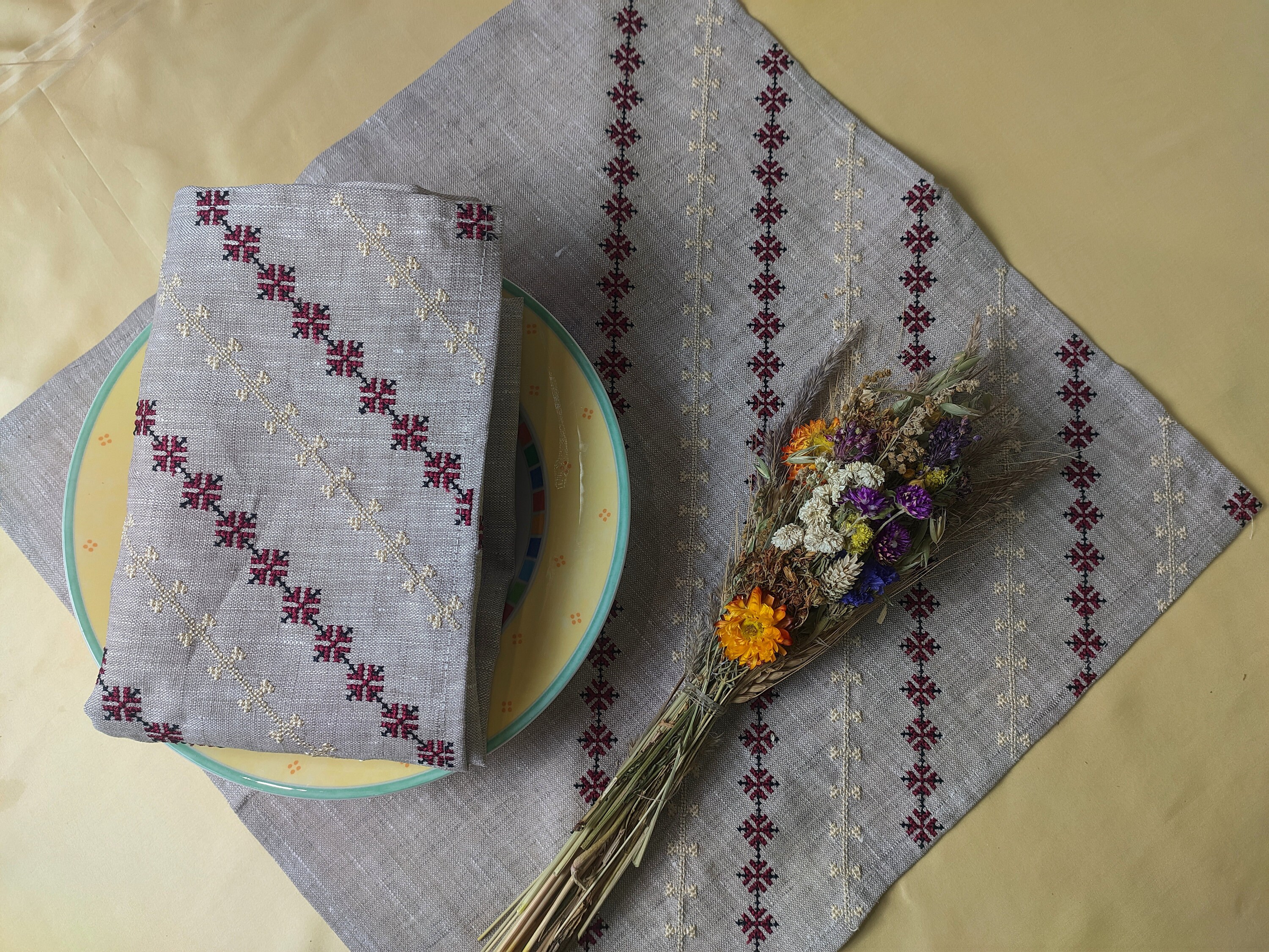 Set of Table Linen Napkins Embroidered Flax Napkins With - Etsy