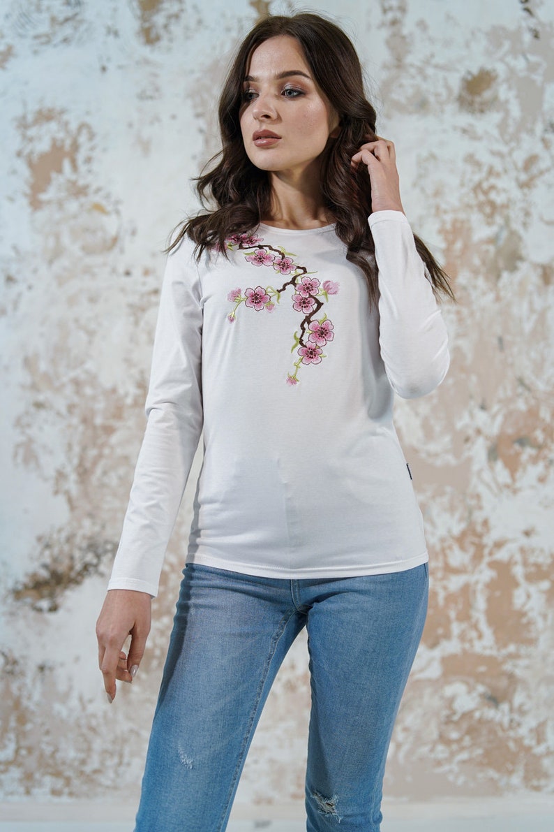 Cherry Blossom T Shirt Long Sleeve Women's T Shirt Flower - Etsy