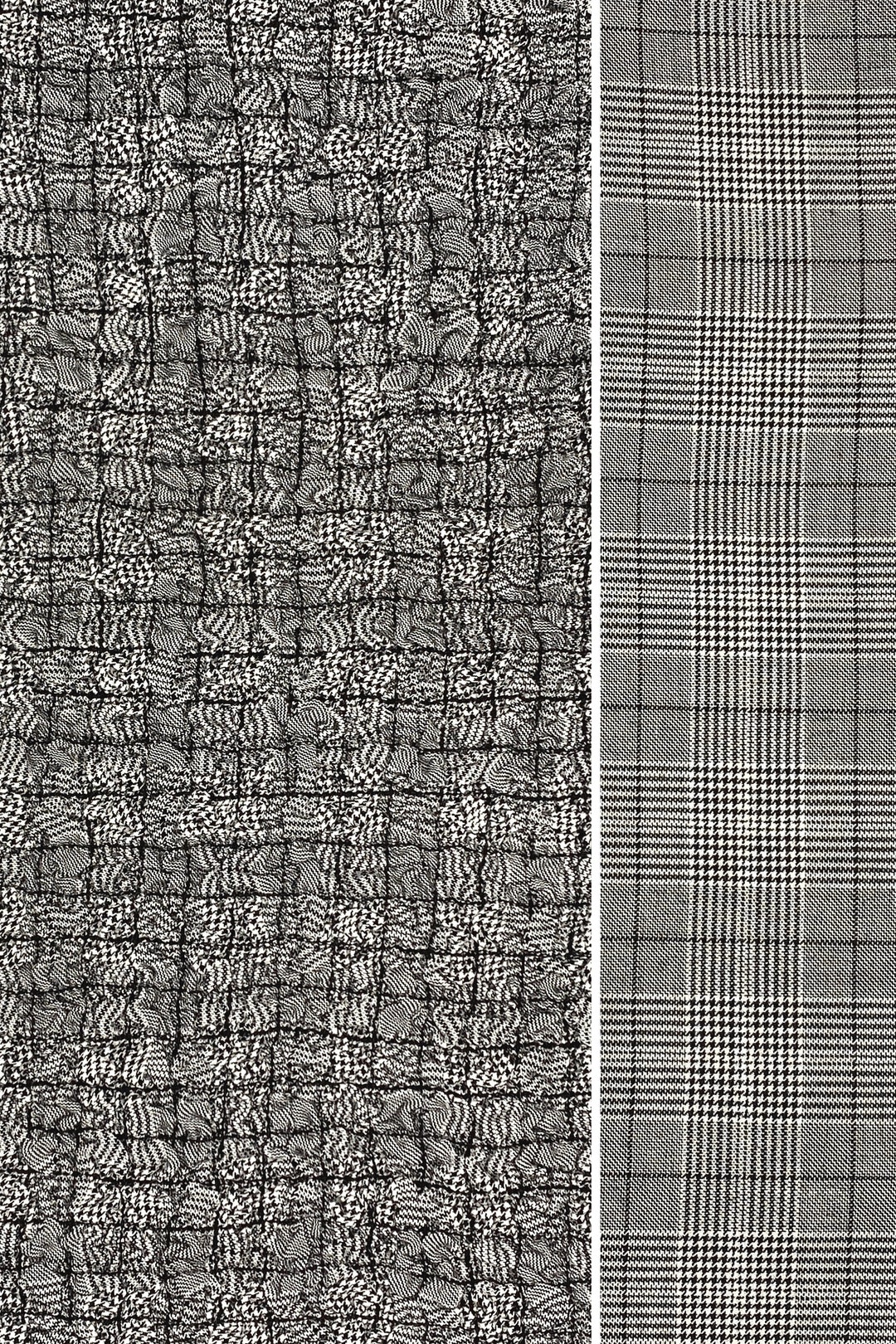 Grey Glen Plaid, Glen Check Fabric With Shirring for Two Way Stretch ...