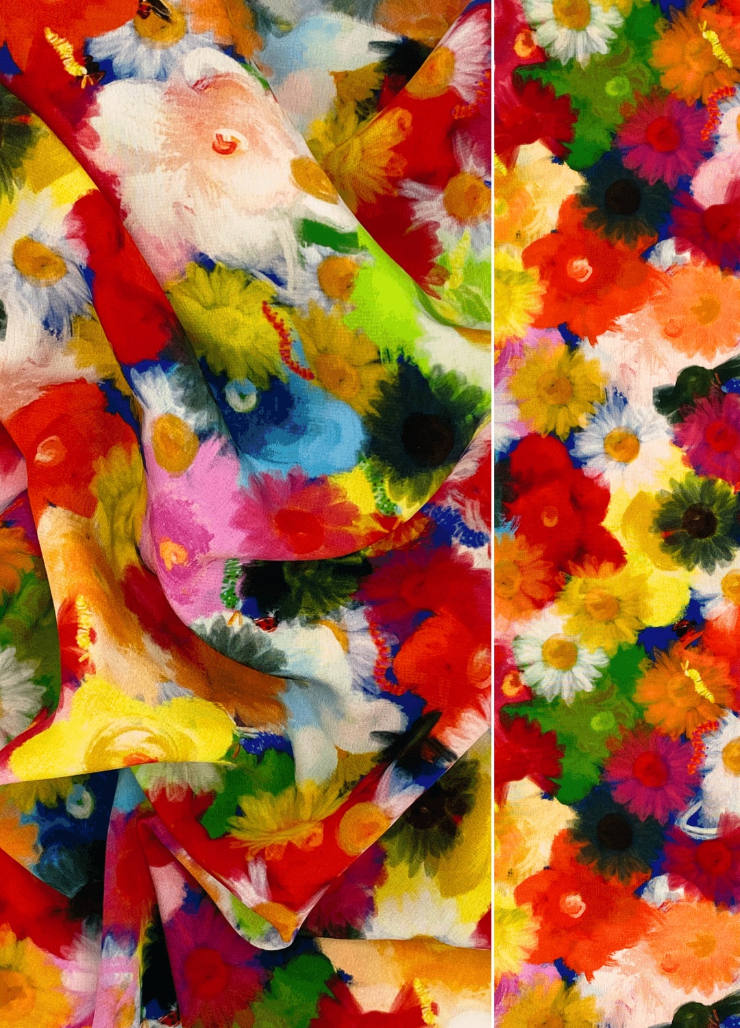 Daisy Flower Fabric, Fun Colorful Rainbow Floral Fabric, Multicolor ...