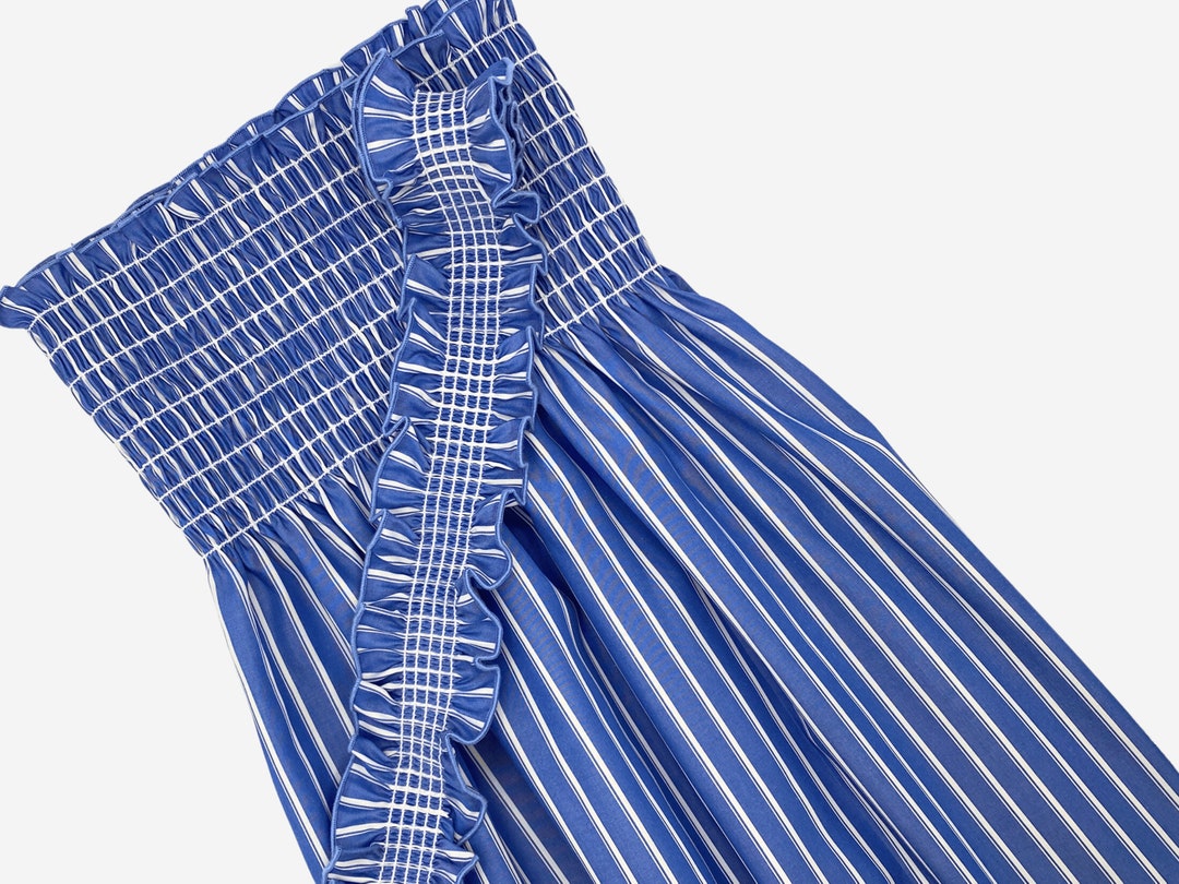 Fabric Shirred by the Yard 3/4 YD X 30l, Blue White Stripe Fabric With ...