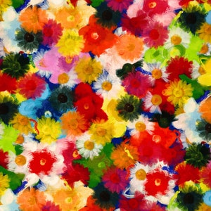 Daisy Flower Fabric, Fun Colorful Rainbow Floral Fabric, Multicolor ...
