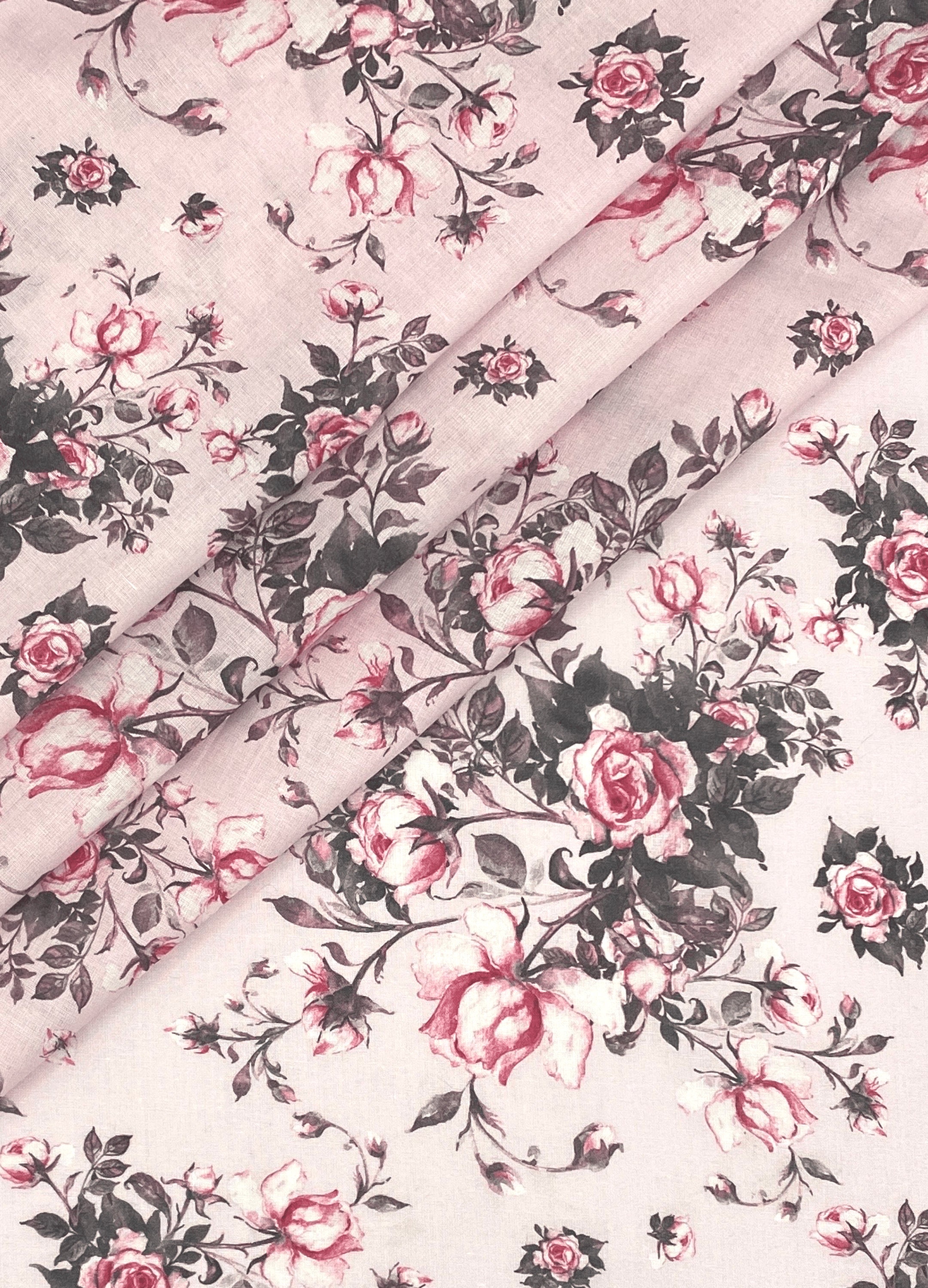 Pink Rose Floral Cotton Fabric: Vintage-style Apparel & Home Decor - Etsy