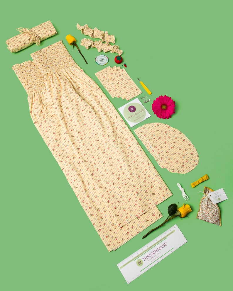 Yellow Floral Dress Fabric Pattern Kit Complete All in One - Etsy
