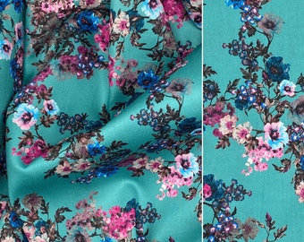Teal Floral Fabric - Etsy