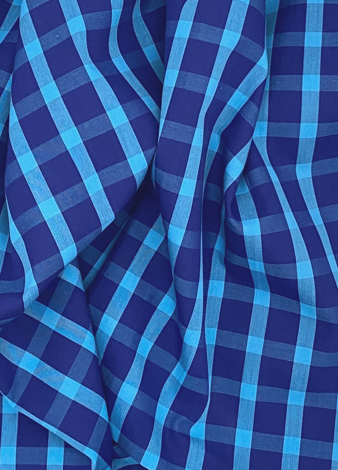 Bright Navy Blue Check Fabric, Royal Aqua Blue Gingham Premium Pure ...
