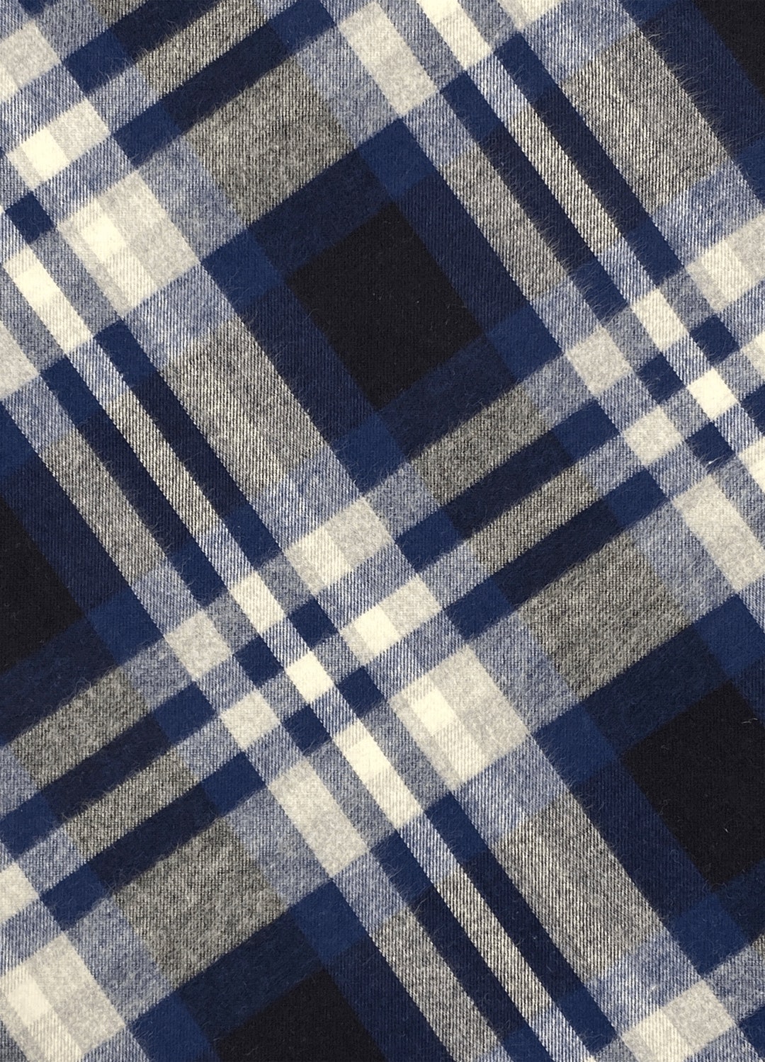 Black White Plaid Fabric With Blue Grey Accents, Cotton Brushed Flannel ...