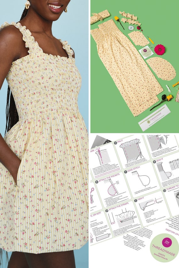 Yellow Floral Dress Fabric Pattern Kit Complete All in One - Etsy