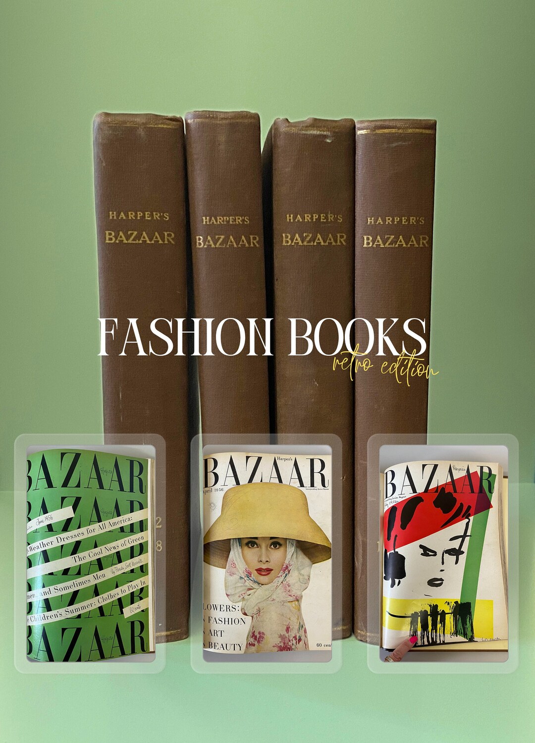 Vintage Bound HARPERS BAZAAR Magazine Book Collection, 50's Fashion ...