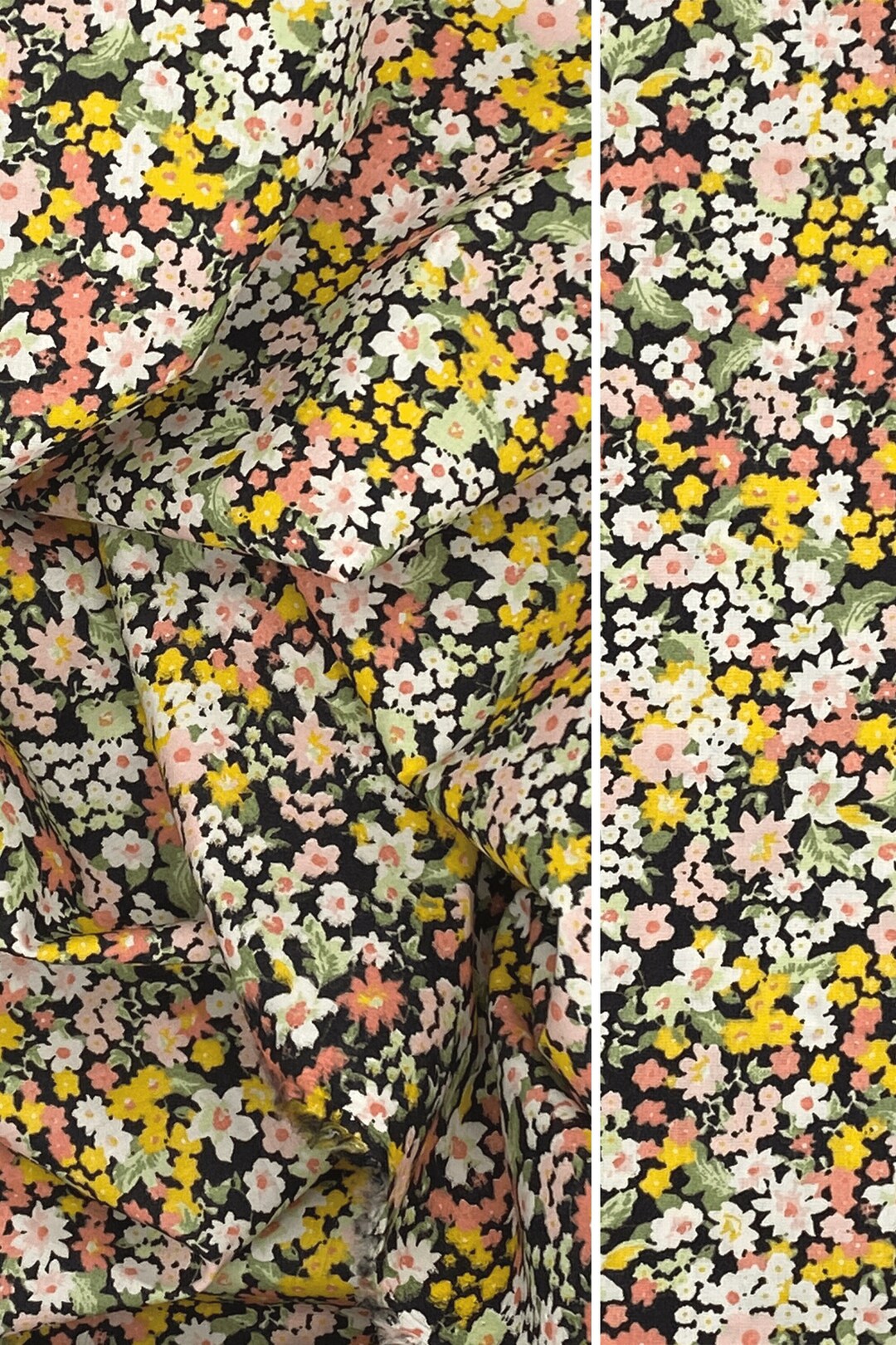 Black Floral Fabric by the Yard Bright Flower Fabric Printed - Etsy