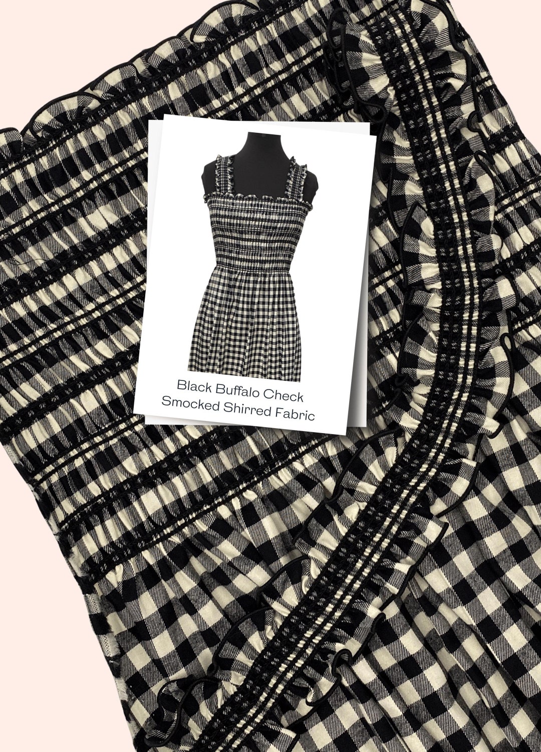 Pre-smocked Shirred Fabric Panel, 25 w X 42l, Black White Buffalo Plaid ...