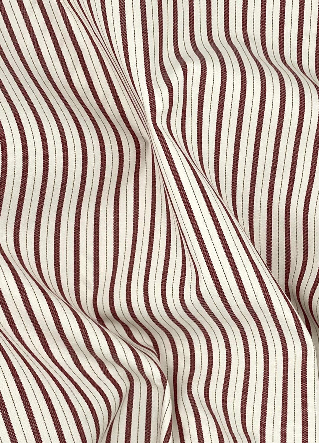 Dark Red Cream Stripe Fabric, Woven Yarn Dye Pinpoint, Cotton Shirting ...