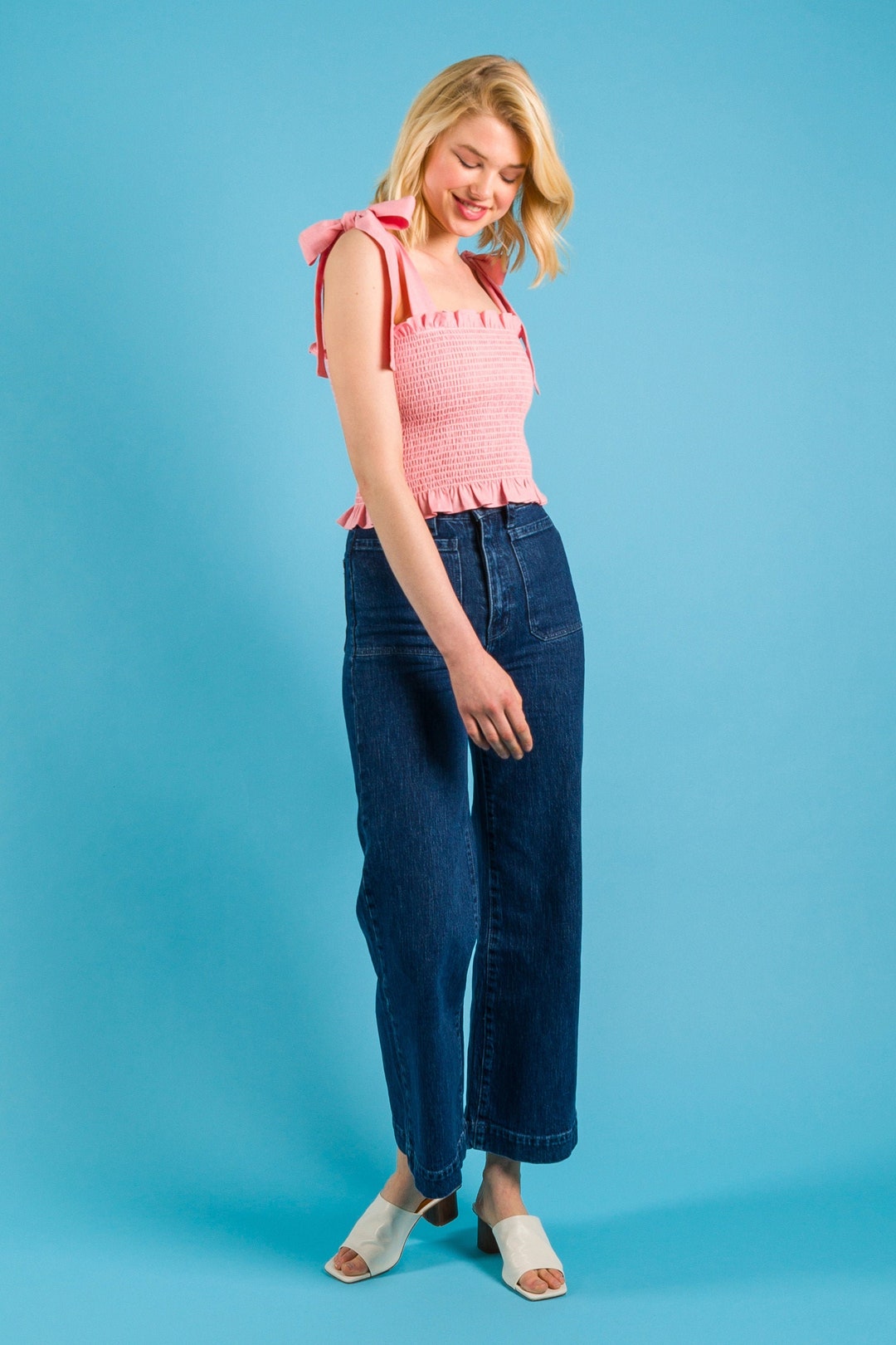 Shoulder Tie Crop Top Pattern Easy Sewing Project Pink Linen - Etsy