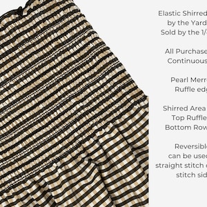 Shirred Fabric by the Yard, Black Tan White Cotton Gingham Fabric With ...