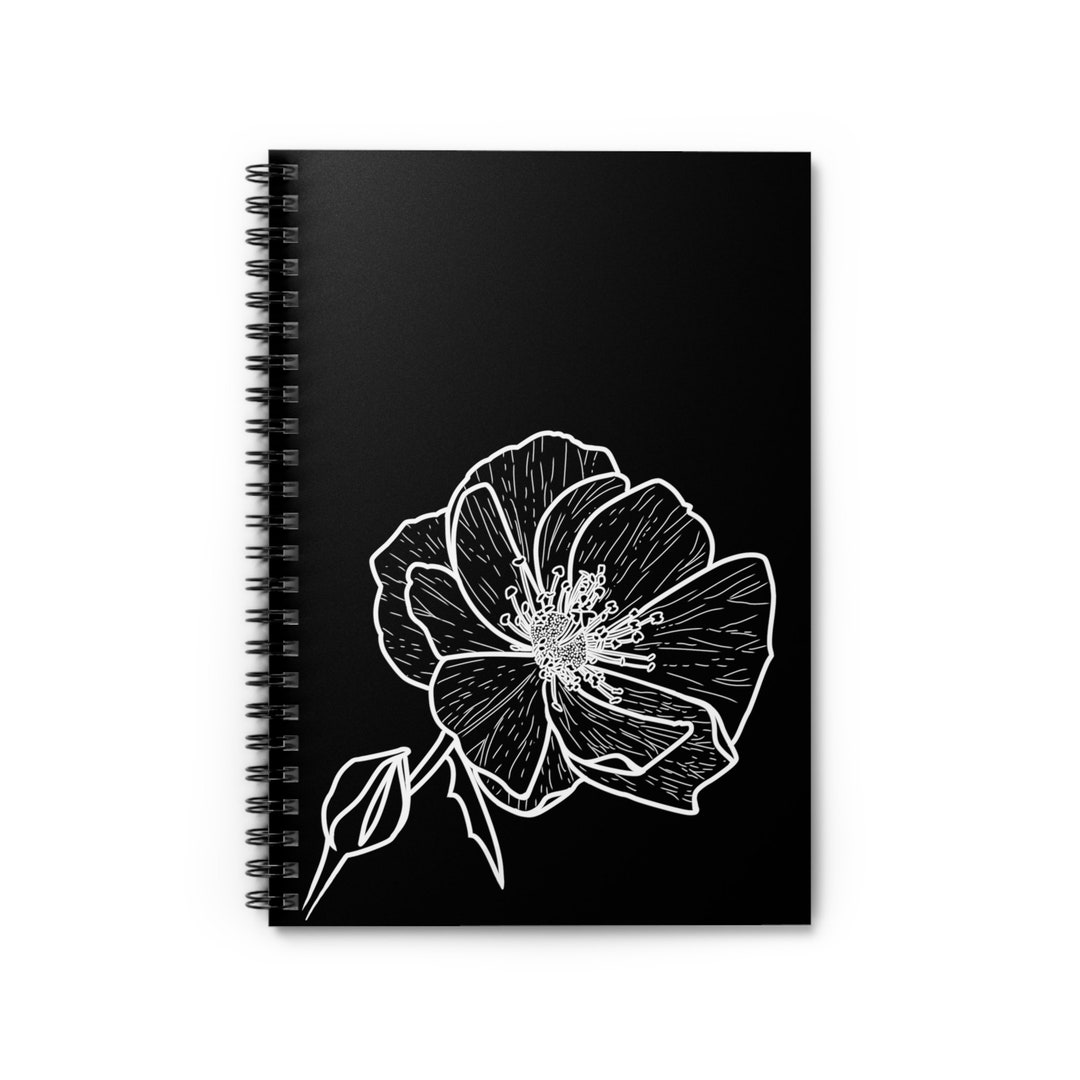 Spiral Notebook, Ruled Lined Paper, Floral Notebook, Black Cover ...