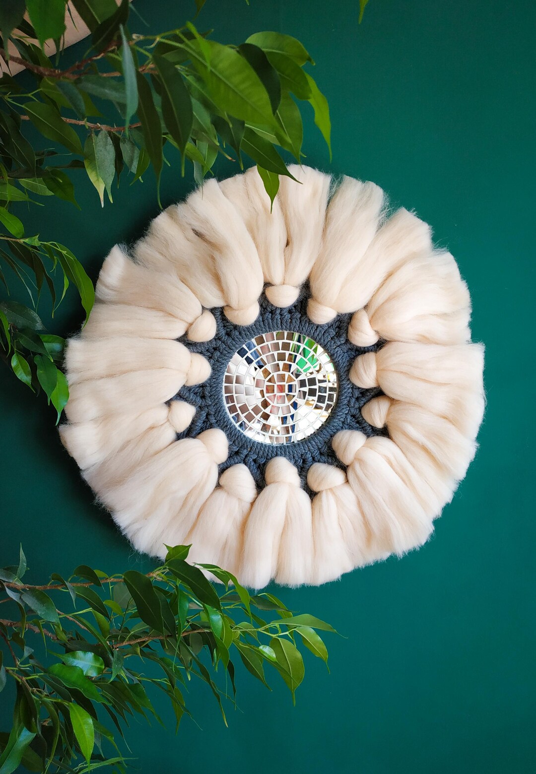 Merino Wool Macrame Wall Hanging • Mirror Mosaic Wall Art • Boho ...